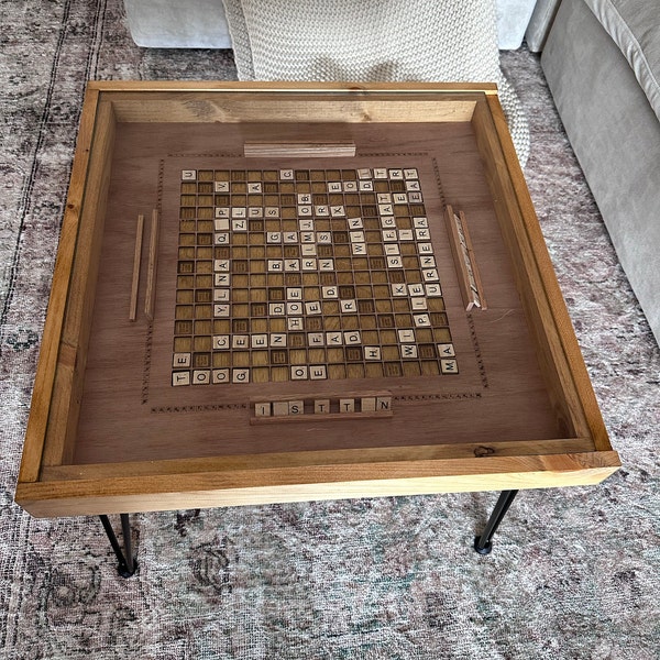 Rustic Scrabble Coffee Table With Removable Top - Letter Tiles Included ...