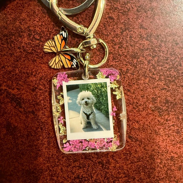 Personalized Photo Gold Keychain With Butterflycharm -customize W/your ...