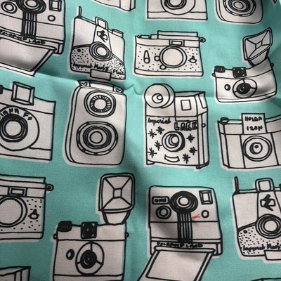 Cameras Fabric Vintage Cameras Pale Turquoise Custom Fabric by Andrea ...