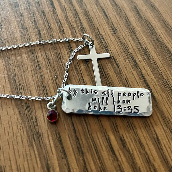 Blessed Cross Necklace Turquoise Patina Jewelry Christian Gift Cursive ...