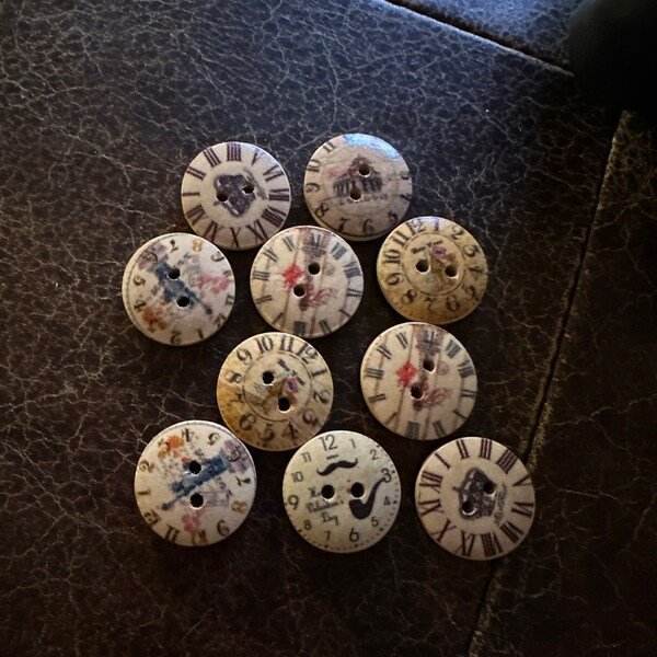 10 Mixed Wooden Buttons - Clock Designs - 20mm (3/4 Inch) - 2 Hole ...