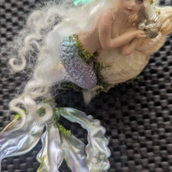 OOAK Polymer Clay Mermaid Sleeping Fairy Mermaid With Mother of Pearl ...