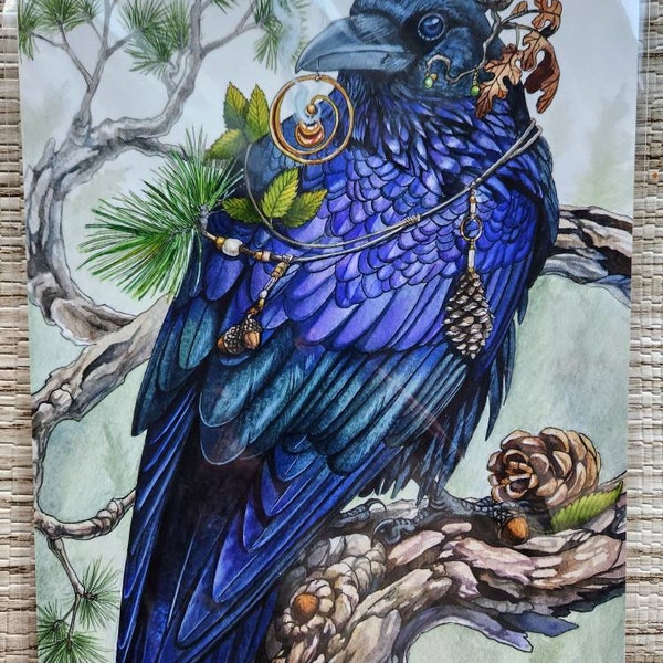 Der Schwarzwald - Fantasy Hawk in Pine Tree Print - Fantasy Bird With ...