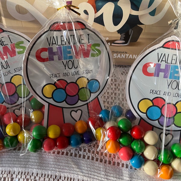 Gumball Machine Kids Valentines Cards, I Chews You Valentine's Day Card ...