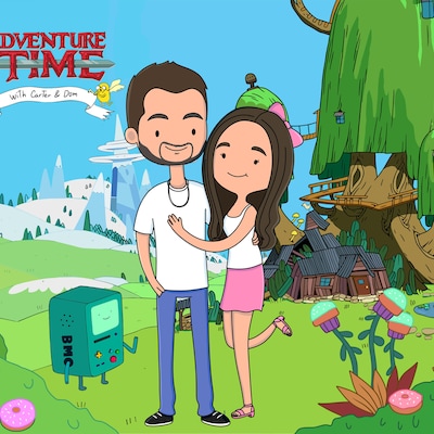 Custom Adventure Time Cartoon Portrait Illustration, Couple Family ...