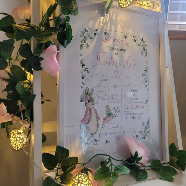 DIGITAL Peter Rabbit Personalised Welcome Sign Christening Sign ...