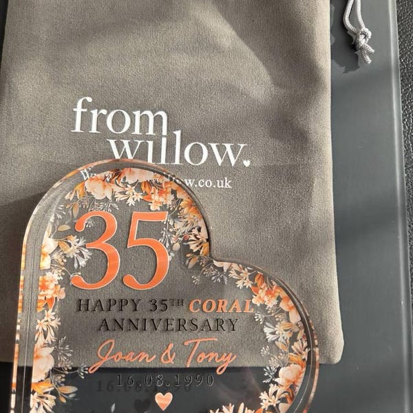 Personalised Coral 35th Anniversary Gift, Coral Anniversary Plaque ...
