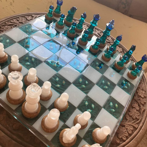 Ocean Design Chess Set, Beach Themed Personalized Handmade Resin Chess ...