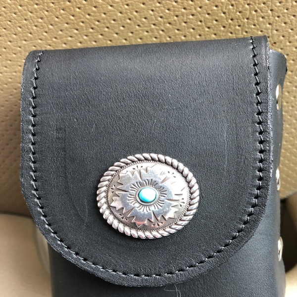 Black Leather Cigarette Case With Western Style Turquoise Concho - Etsy