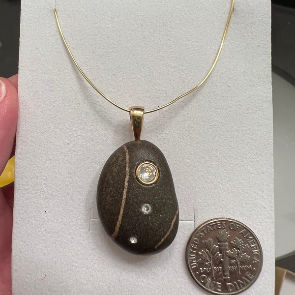 Personalized Pebbles Necklace. Diamond Gold Stone Necklace With ...