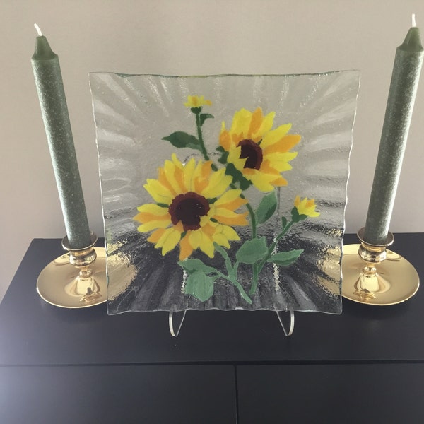 Sunflowers, Sunflower Plate, Fused Glass, Sunflower Decor, Serving Dish ...