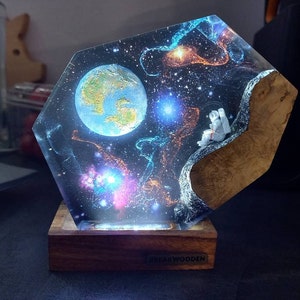 INTERSTELLAR EPOXY LAMP, Space Galaxy Resin and Wood Night Light ...
