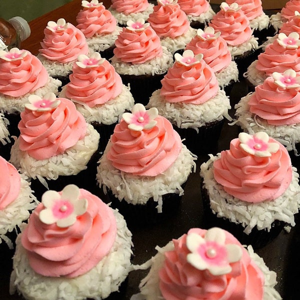 PINK on WHITE Gum Paste Blossoms 30 Edible Cake Topper and Cupcake ...