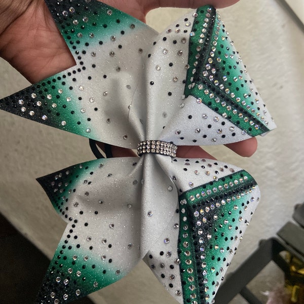 Rhinestone Cheer Bow - Teal and Black - Glitter Cheer Bow - Teal Cheer ...