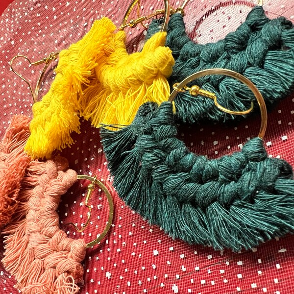 Macrame Earrings, Handmade Earrings, Asymmetric Hoops Earring, Handmade ...