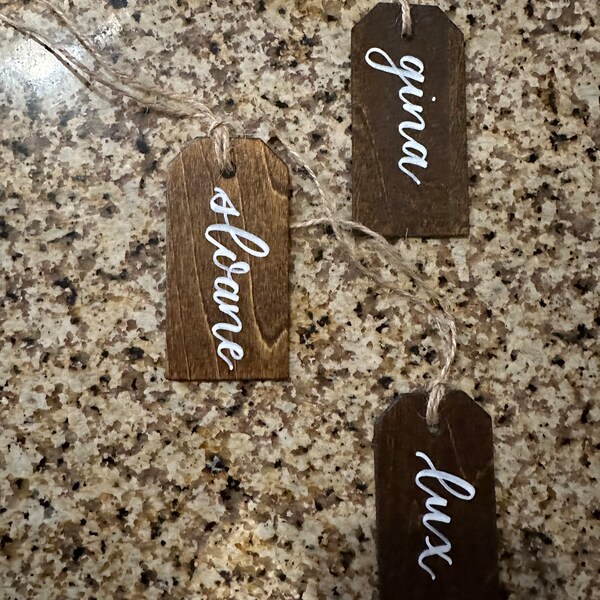 BEST SELLING | Wood Stocking Tags | Handlettered Stained Tags ...