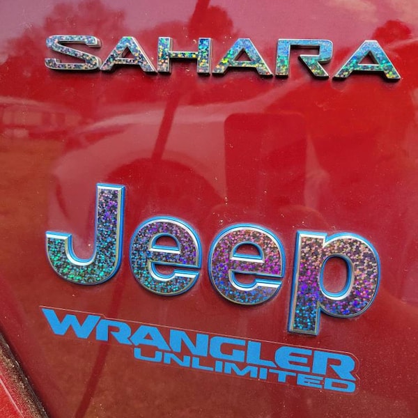 Holographic Sequins Jeep Emblem Sticker Decal, Wrangler JK, TJ, JL ...