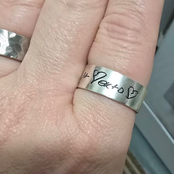 Custom Handwriting Ring • Wide Handwriting Band in Sterling Silver ...