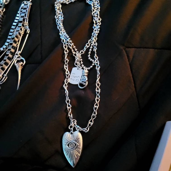 Set of Three Silver Chain Layered Punk Rock Style Pendants• Evil Eye ...