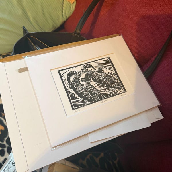 Otters Holding Hands Linocut Block Print Sea Otter - Etsy