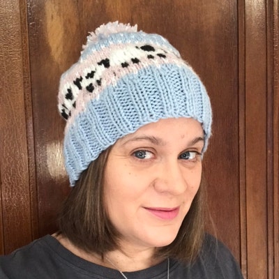 BLACK LAB Knitting Pattern, DOG Knitting Pattern, Fair Isle Pom Pom Hat ...