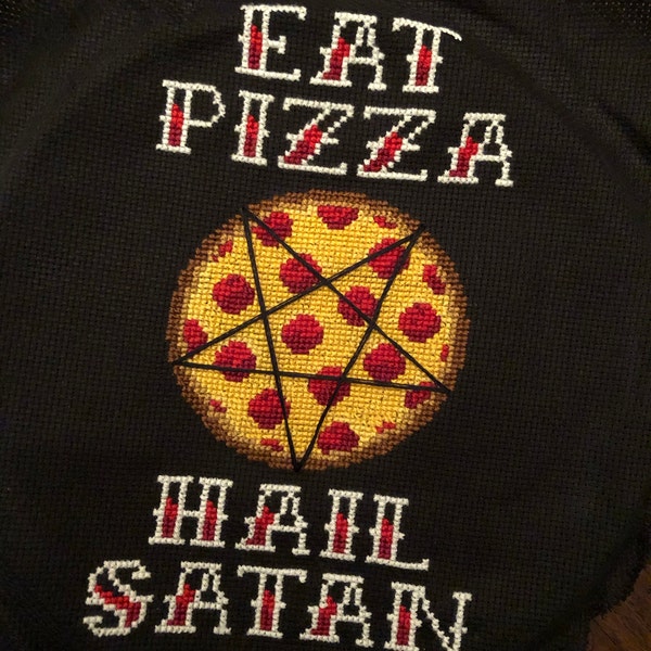 Eat Pizza Hail Satan - Occult Cross Stitch Pattern - Funny, Rude ...