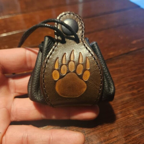 Leather Pouch,bear Footprint Design ,(16 Colour to Choose) , 2 Sizes ...