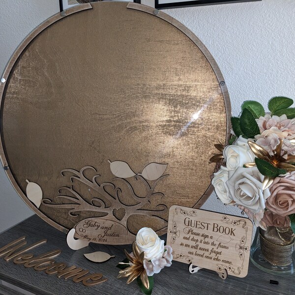 Tree Wedding Guest Book Alternative Sign, Round Wedding Sign Tree for ...
