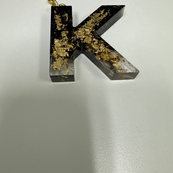 Glam Black, Clear and Gold Initial Keychain | Resin Initial Keychain ...