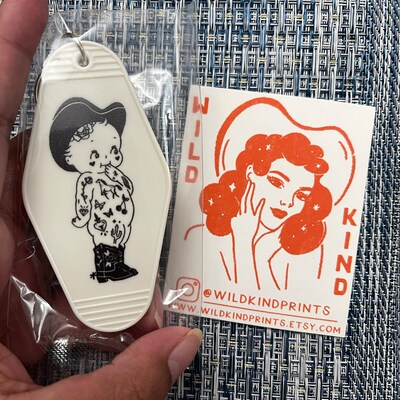 Kewpie Cowgirl Vintage Motel Keychain, Trendy Hotel Keychain - Etsy