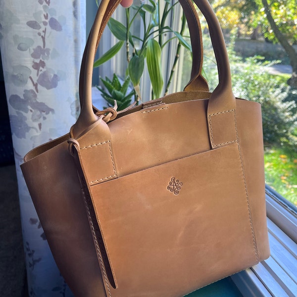 Caramel Leather Tote, Tote Leather Bag, Leather Bag, Small Tote Bag ...