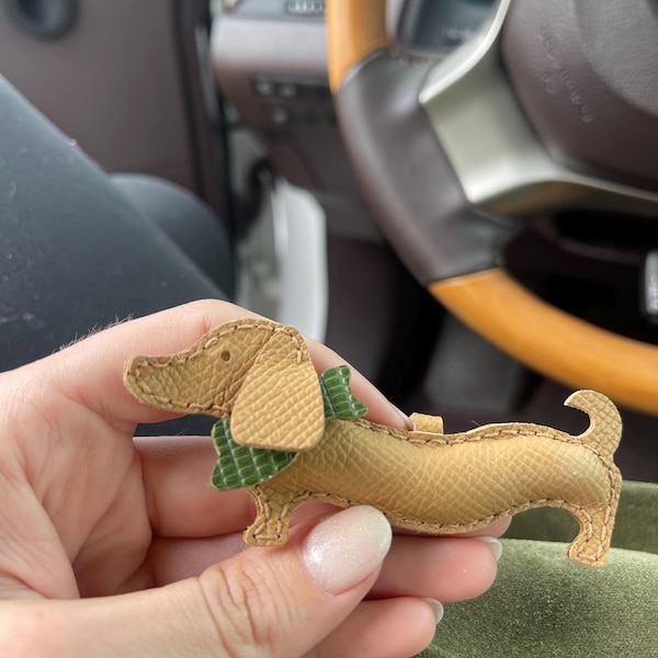 Dog Leather Bag Charm, Dachshund Bag Charm, Cute Key Chain, Handmade ...