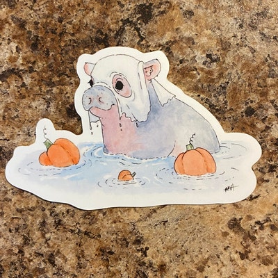 Spooky Ghost Hippo Sticker - Etsy