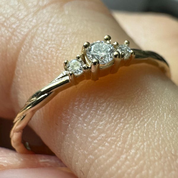 Diamond Promise Ring, 14K Gold Trio Diamond Ring, Three Stone ...
