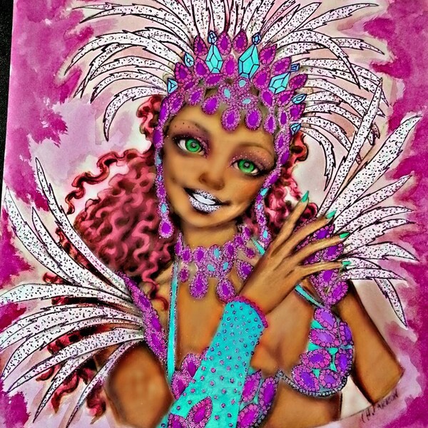 Samba Dancer Coloring Page GRAYSCALE Rio Carnival Female Illustration ...