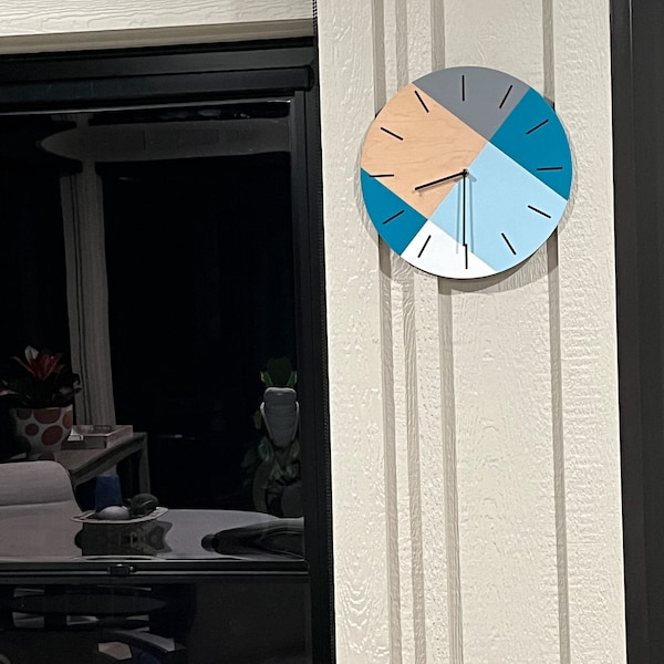 Turquoise Wall Clock Teal Blue Wall Art Color Block Wall Clock Design ...