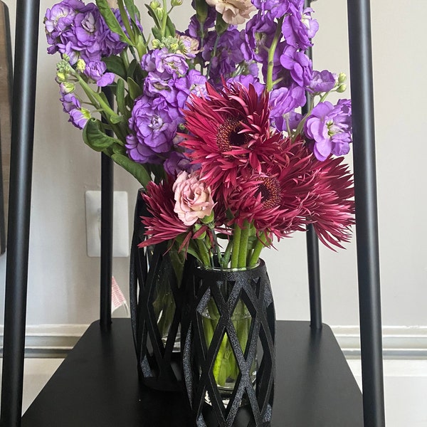 Large 10in 25cm Granite Stone Look Vase Black Grey White Vase Geometric ...