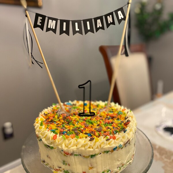 Black & White Cake Topper Birthday - Custom Name Cake Topper Banner ...