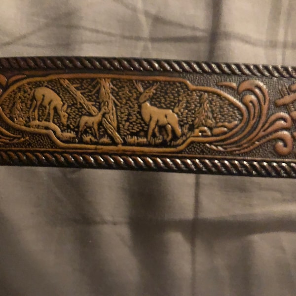 Personalized Leather Belt / Deer Family With Basketweave / Free Name ...