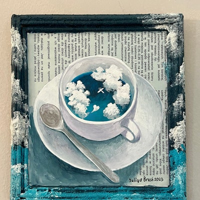 Ocean Waves Painting, Coffe Cup and Skydiver Painting, Ocean Waves Mini ...