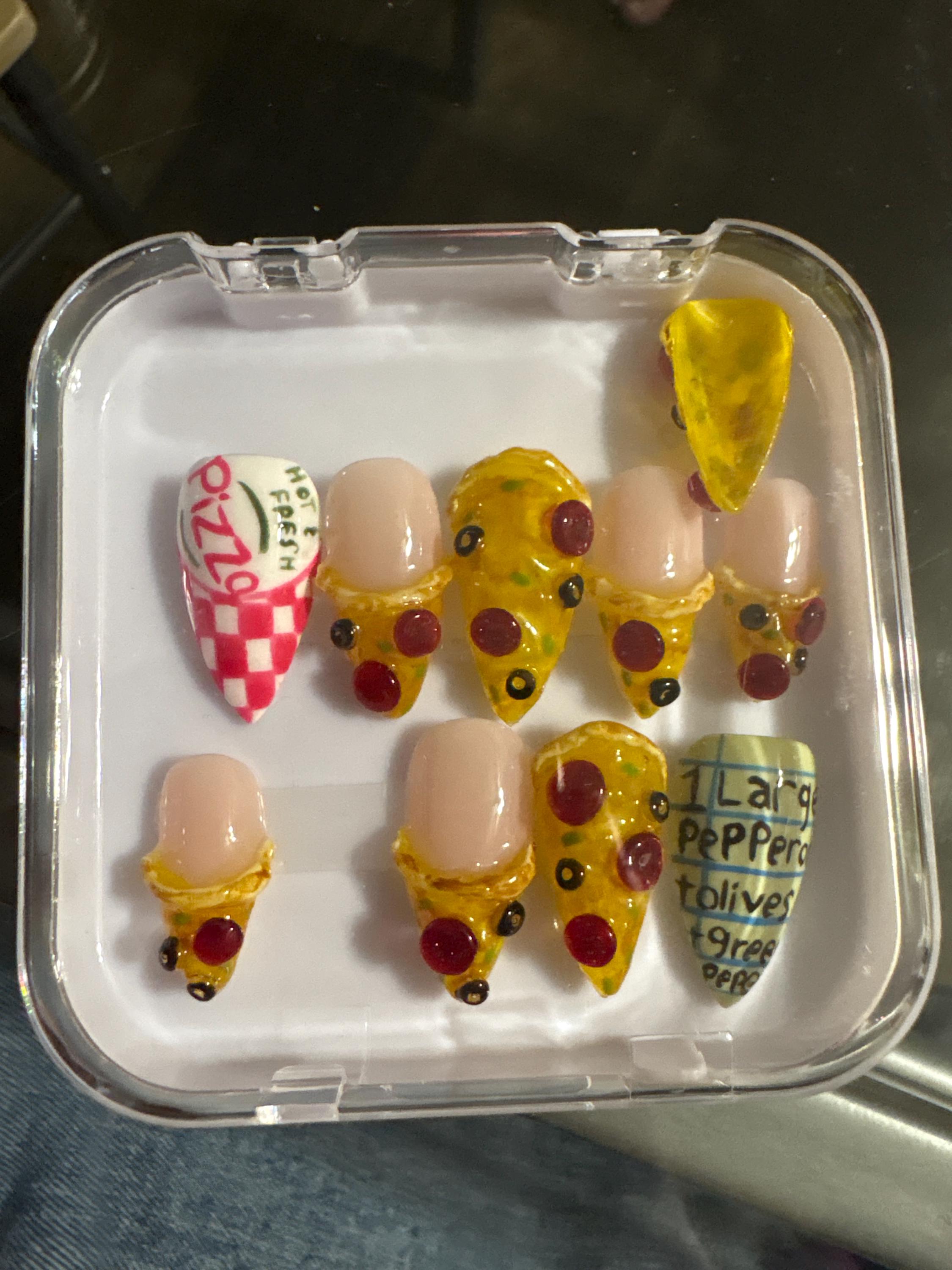 Quirky Pizza Press on Nails | 3D Pizza Slice Fake Nails | Realistic 3D ...