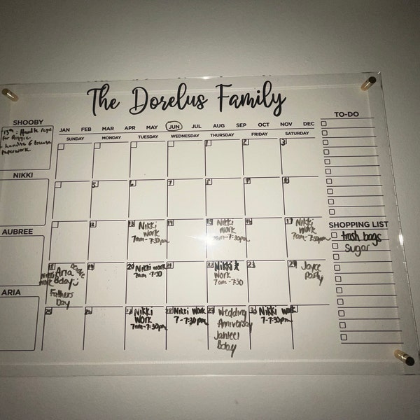 Acrylic Family Planner | Personalized Monthly Calendar | Dry Erase ...
