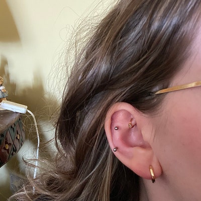 Square Cubic Huggie Hoop, 6mm Hoop, Tragus Hoop, Rook Hoop, Forward ...