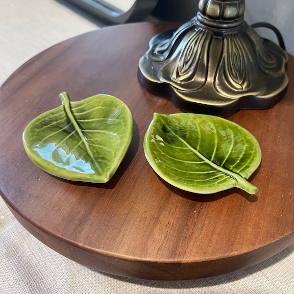 Set of Four Small Ceramic Leaf Dish, Bathroom Decor, Green Dish,ring ...
