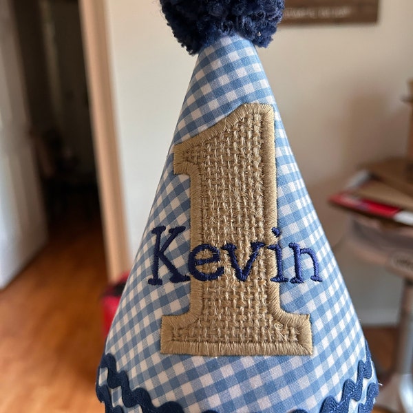 First Birthday Boy Hat Blue Stripes, Red, and Grey Free Personalization ...