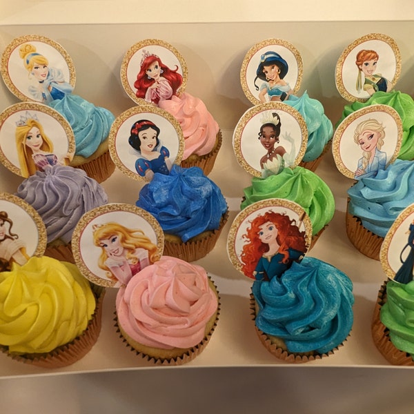 15 Princess Cupcake Toppers, Editable Princesses Circle Tag Sticker ...
