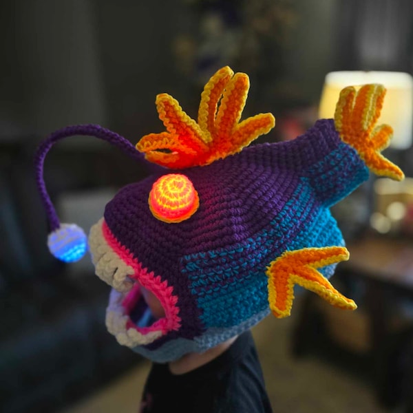 Angler Fish Crochet Hat Costume & Wrist Gauntlets - Fantasy Under the ...