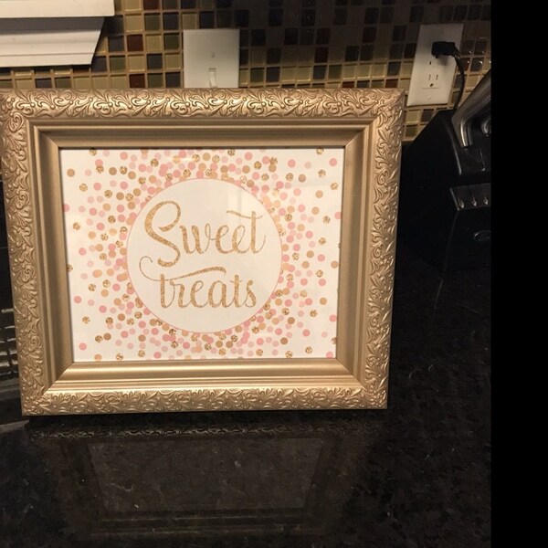 Table Sign Sweet Treats Sign Printable Favor Sign Pink Gold Confetti ...
