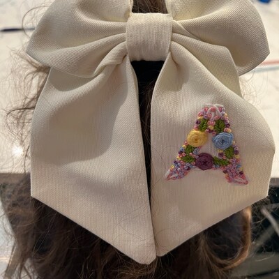 Initial Hand Embroidered Bow Custom Initial Bow Hair Bow Floral Hair ...