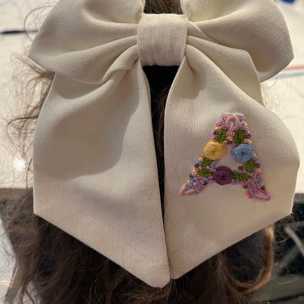 Initial Hand Embroidered Bow Custom Initial Bow Hair Bow Floral Hair ...